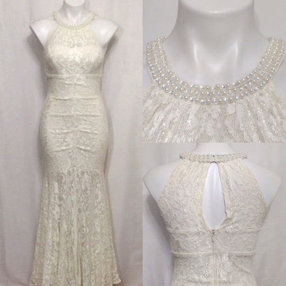 Cindy USA | Dresses | Cindy Usa Faux Pearl Neckline Halter Keyhole Back ...